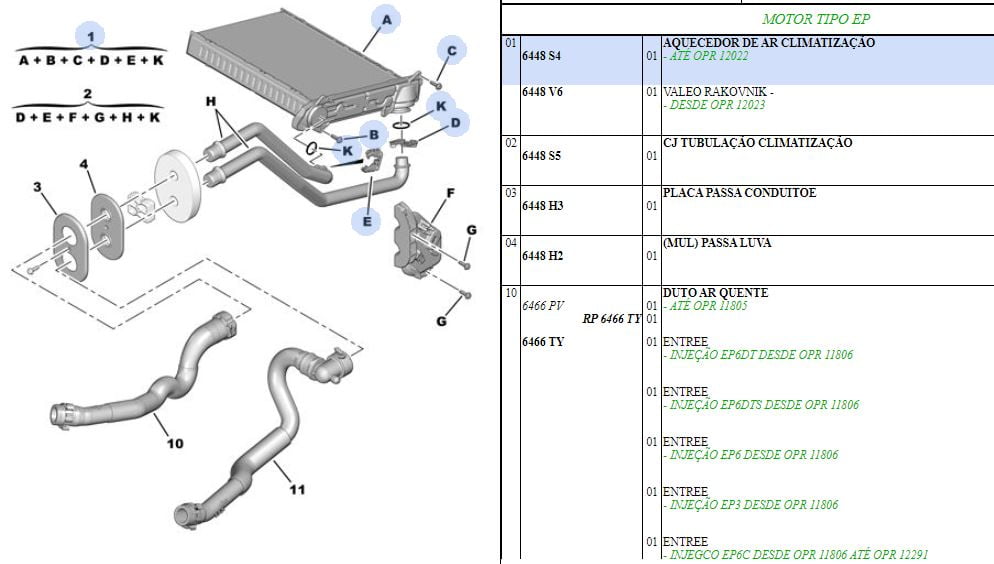 6466TY / 6466TZ - Kit Mangueira Saída de Ar Quente Superior e Inferior ...