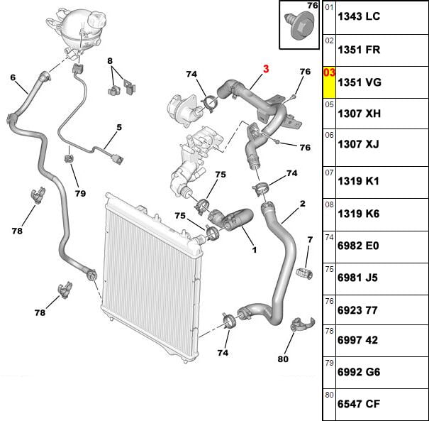 1351VG - Mangueira Tubo Saida De Agua Radiador C3 208 1.5 / 1.6 16v ...