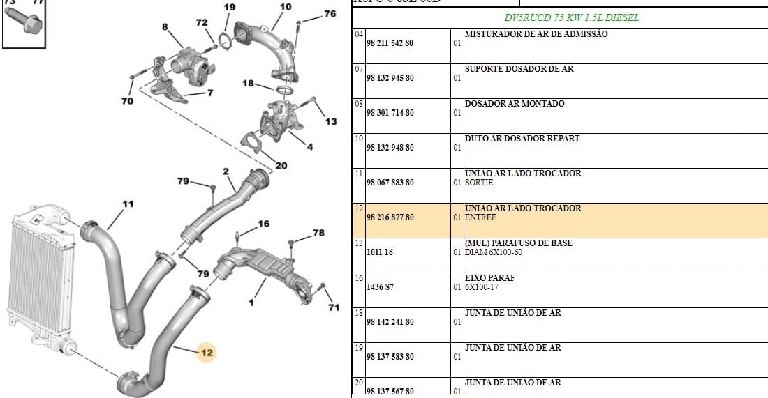 9821687780 - TUBO ADMISSÃO AR INTERCOOLER PEUGEOT EXPERT CITROEN JUMPY ...