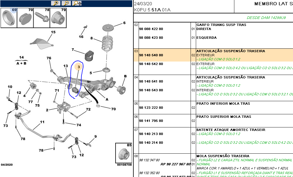 9814854280 - Kit de Bucha do Eixo Suspensão Traseira Original Citroen ...